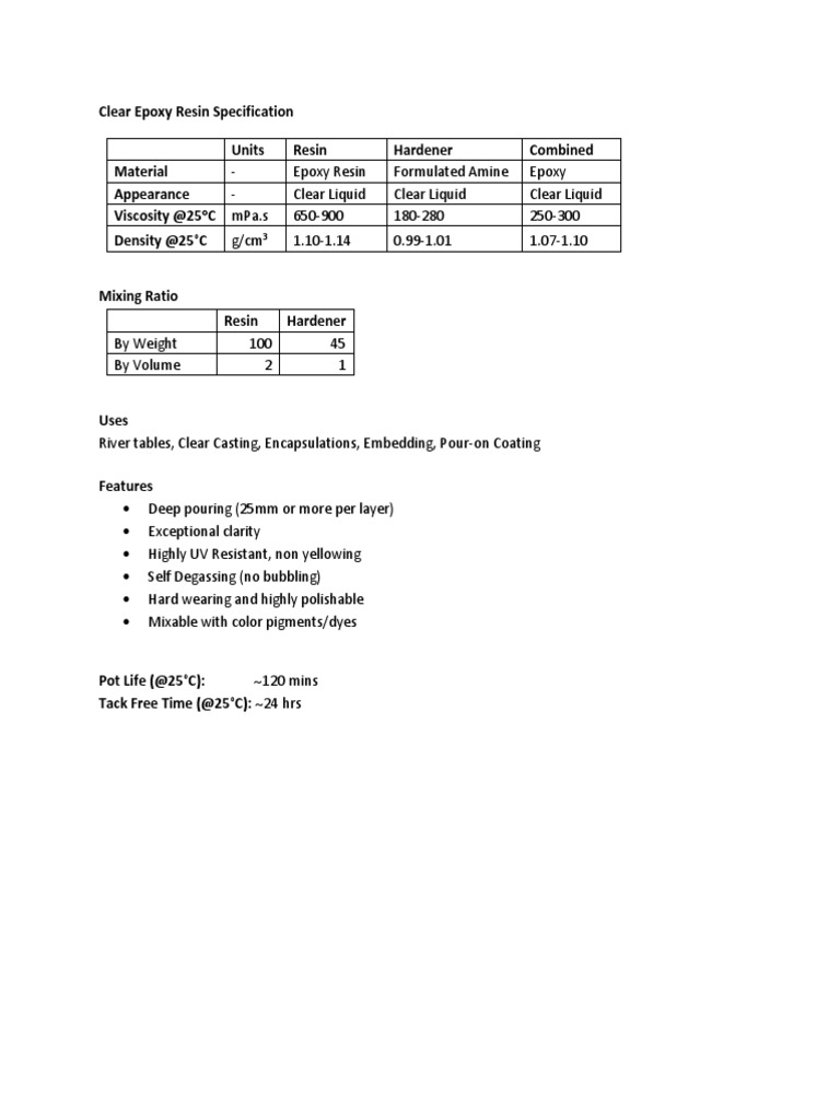 Clear Epoxy Resin Specification | PDF