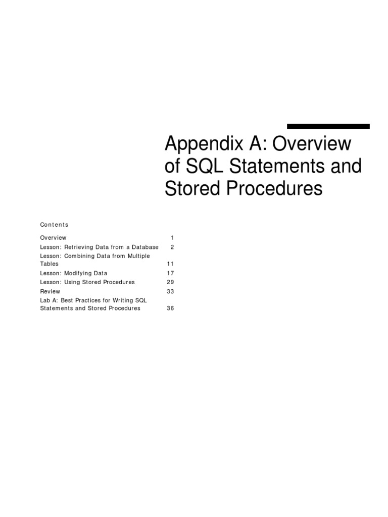 Appendix A - Writing SQL Statements and Stored Procedures | PDF ...