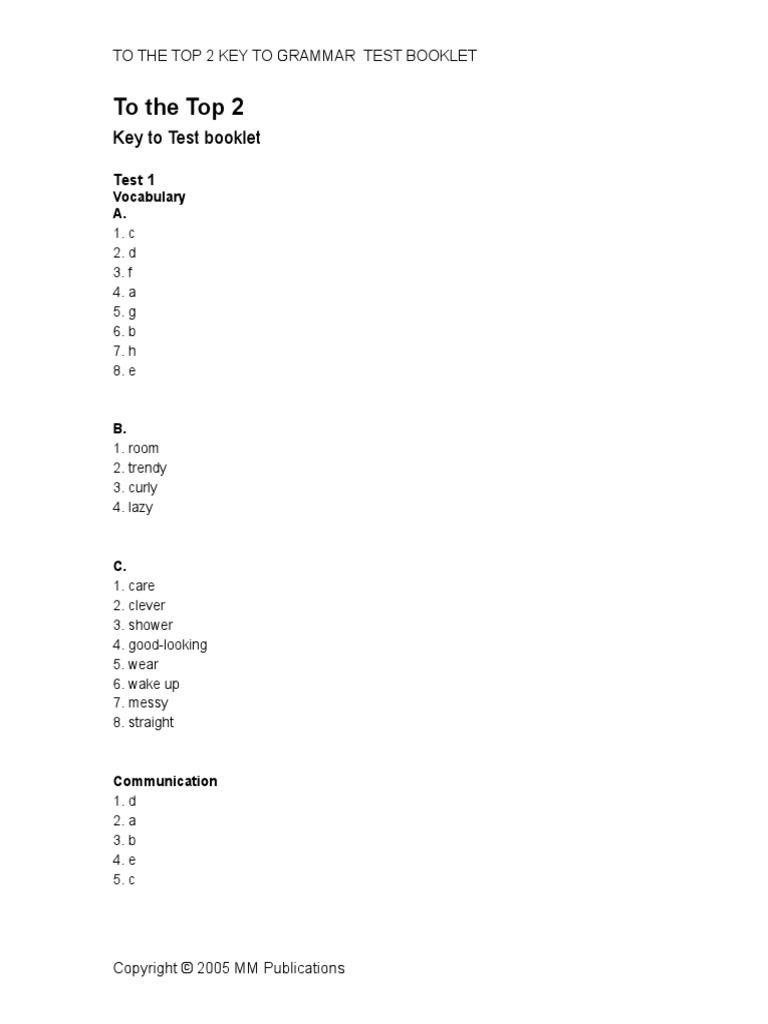 Key To Test Booklet | PDF