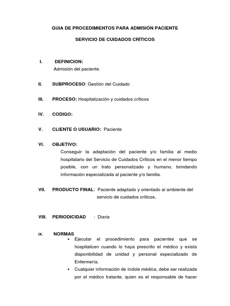 Guia de Procedimientos para Admision Paciente | PDF | Enfermería ...