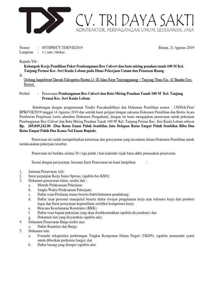 Contoh SPH Kontraktor | PDF