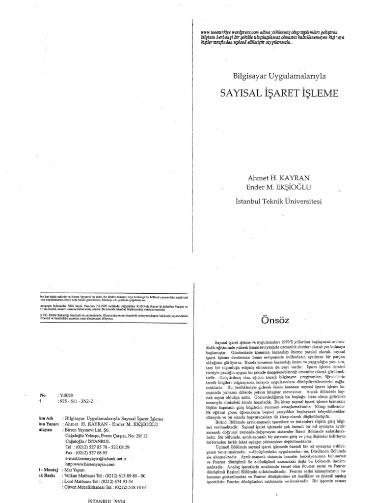 Sayisal Isaret Isleme Ahmet H Kayran | PDF