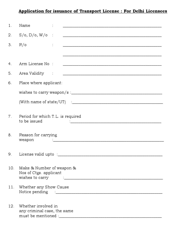 Application For Issuance of Transport License: For Delhi Licensees ...