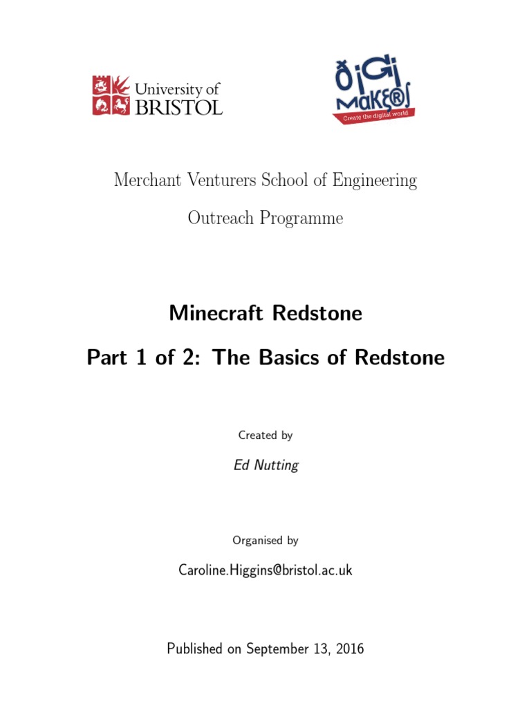 Minecraft Redstone Part1 Worksheet | PDF | Minecraft | Logic Gate