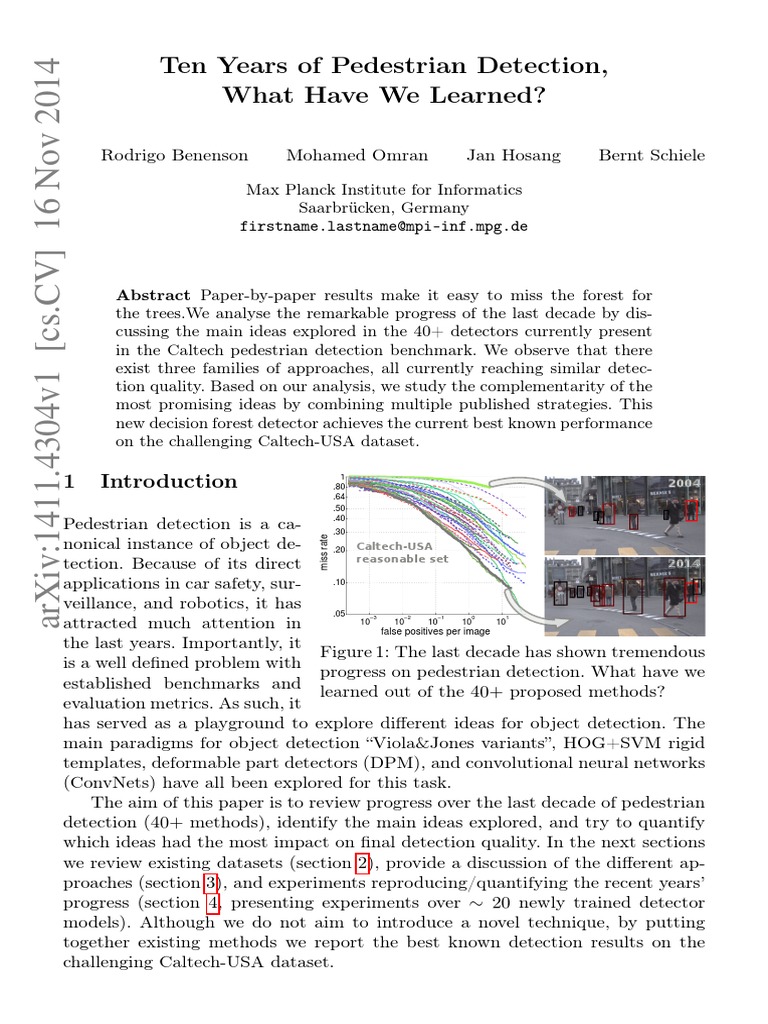 Ten Years Of Pedestrian Detection Insights Pdf Artificial Neural