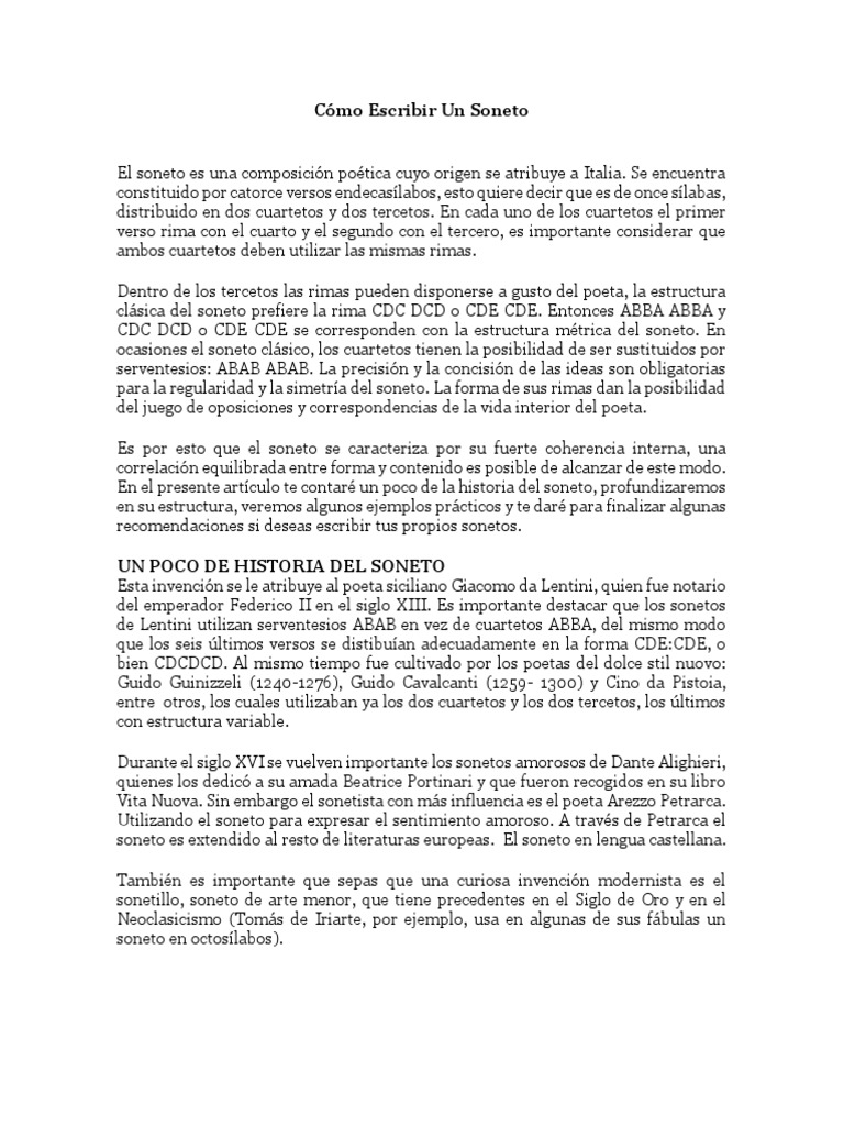 Cómo Escribir Un Soneto | PDF | Sonetos | Forma Stanzaica