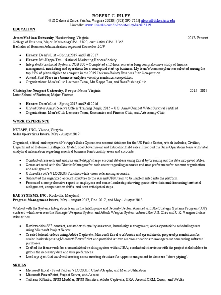 Robert Riley Resume - November 2019 | PDF | Spss | Microsoft Excel