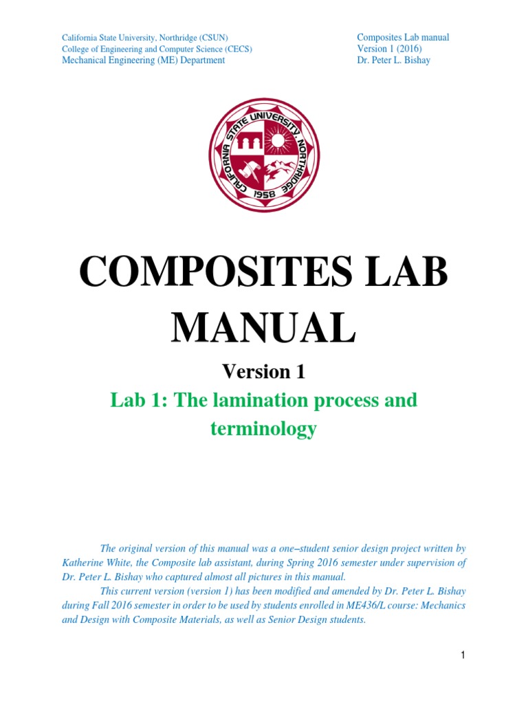 CSUN Composites Lab Manual Ver 1 2016 Lab 1 | PDF | Composite Material ...
