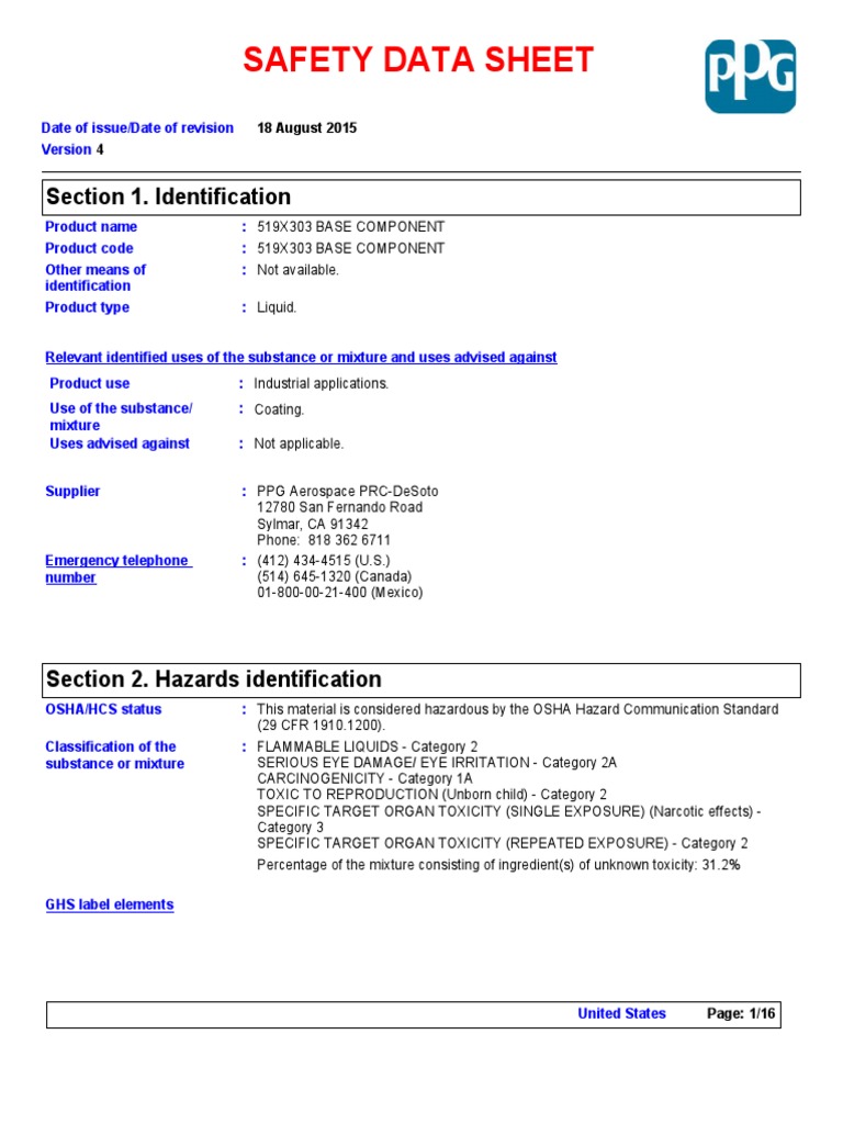 Safety Data Sheet: Section 1. Identification | PDF | Firefighting | Personal Protective Equipment
