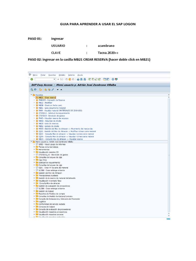 Guía paso a paso para aprender a realizar reservas de materiales en el sistema SAP | PDF ...