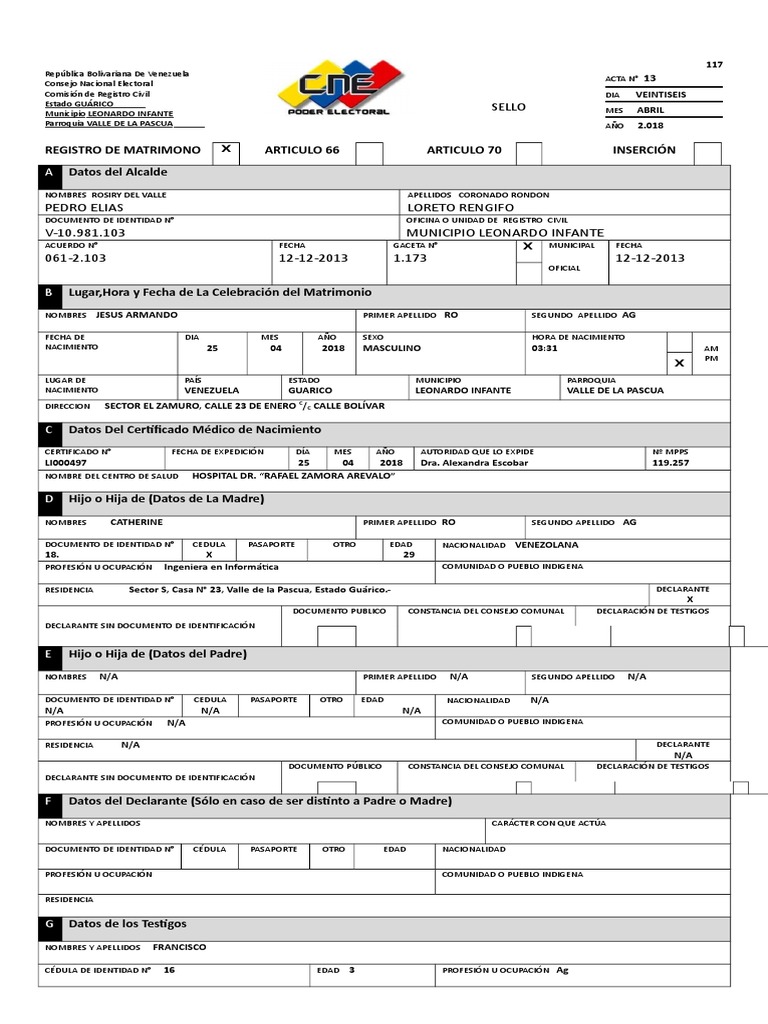 Modelo De Acta De Nacimiento Legal Certificado De Nacimiento Plantilla