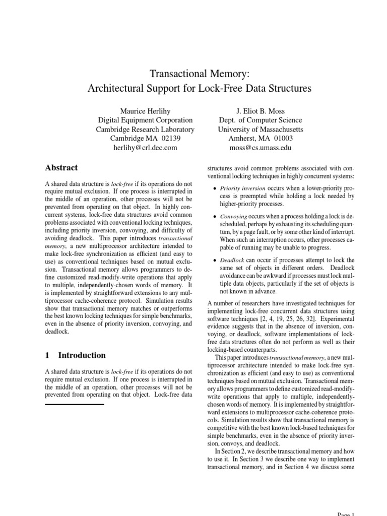Transactional Memory: Architectural Support For Lock-Free Data Structures | PDF | Cpu Cache ...