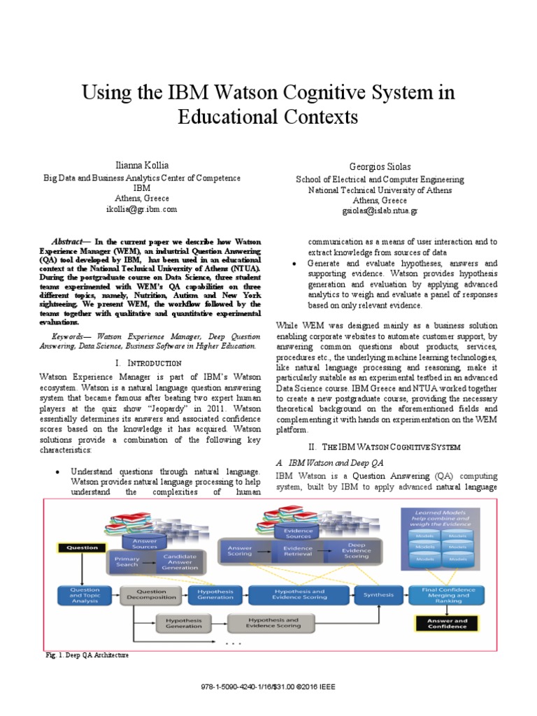 Using The IBM Watson Cognitive System in Educational Contexts | PDF ...