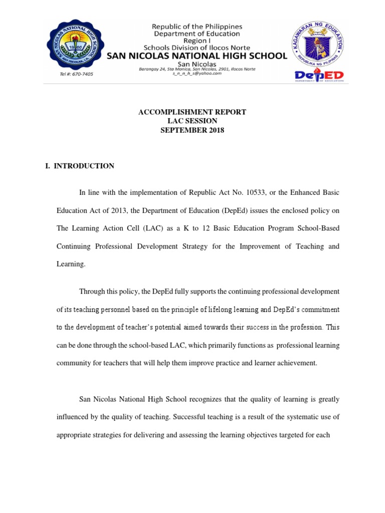 Accomplishment Report Lac Session September 2018 | Download Free PDF ...