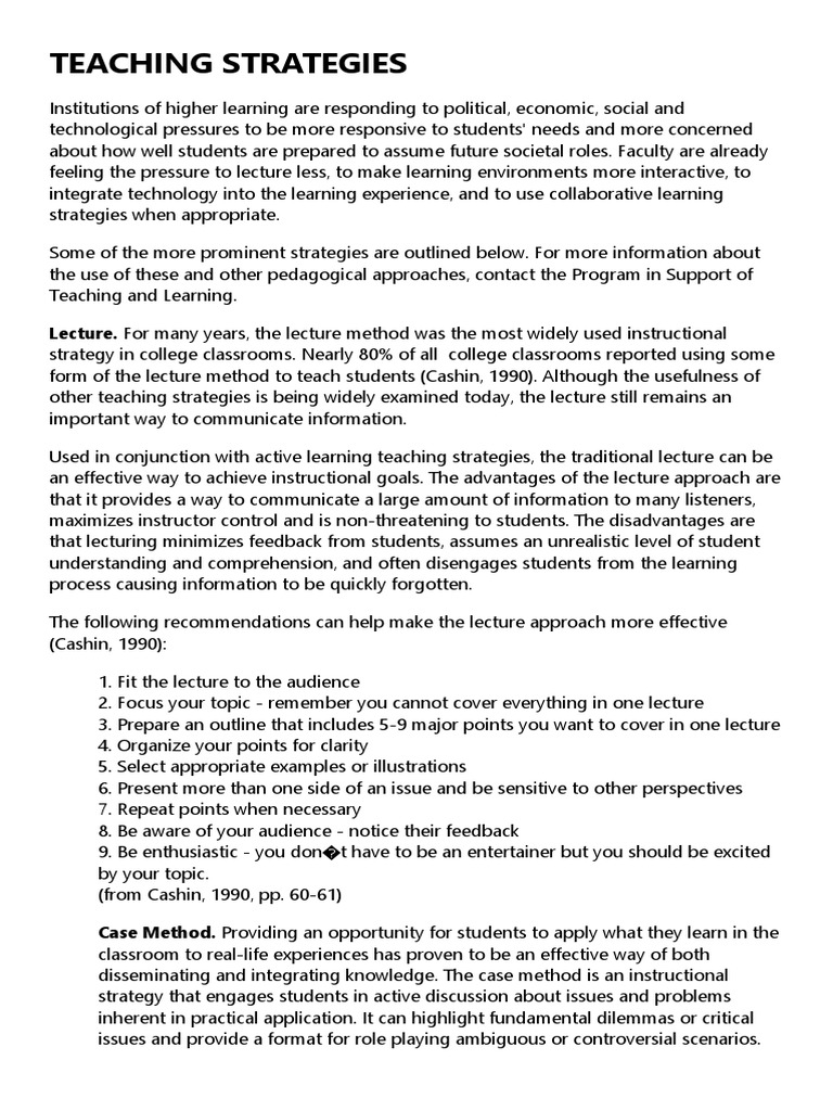 Teaching Strategies | PDF | Lecture | Distance Education