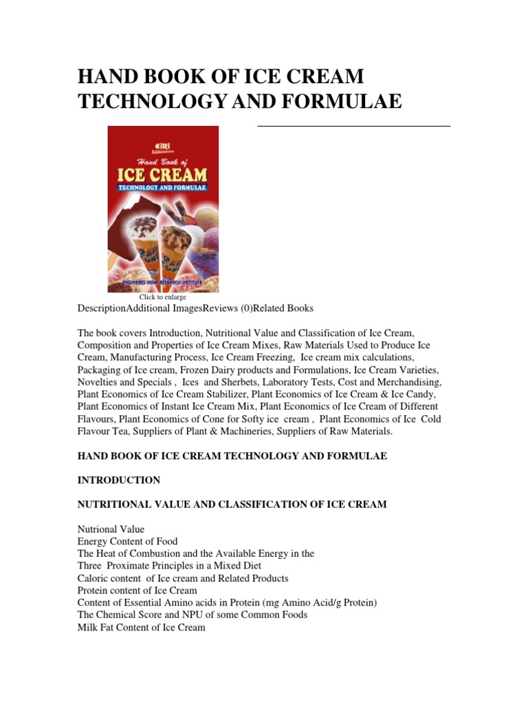 Hand Book of Ice Cream Technology and Formulate | PDF | Ice Cream | Cream