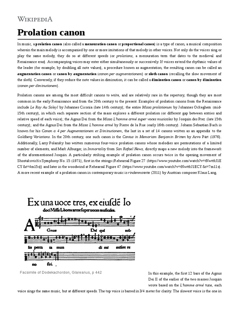 Prolation Canon | PDF | Classical Music | Elements Of Music