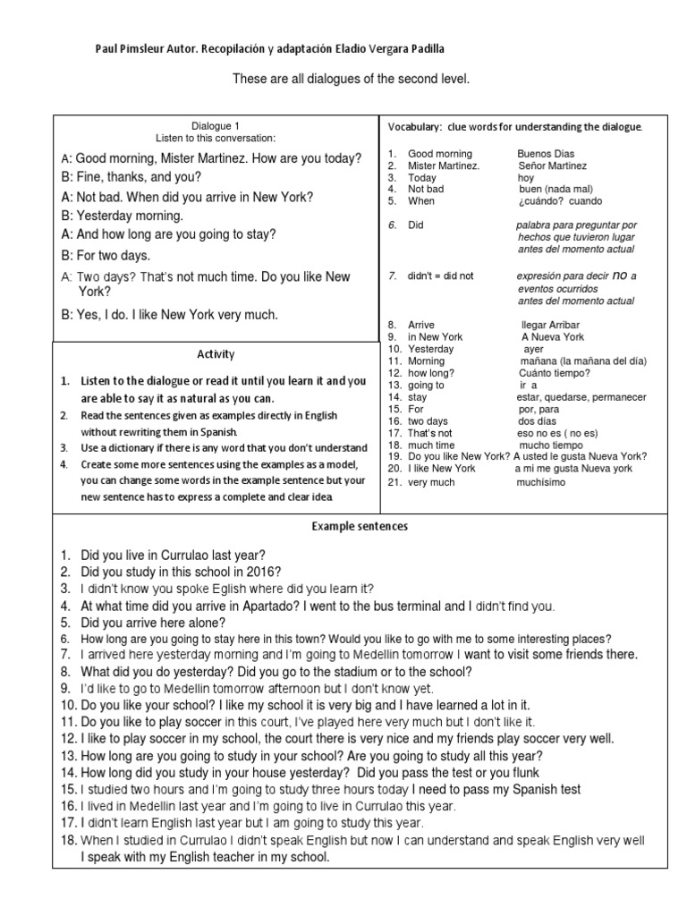 Spanish Dialogues for Beginners | PDF | English Language