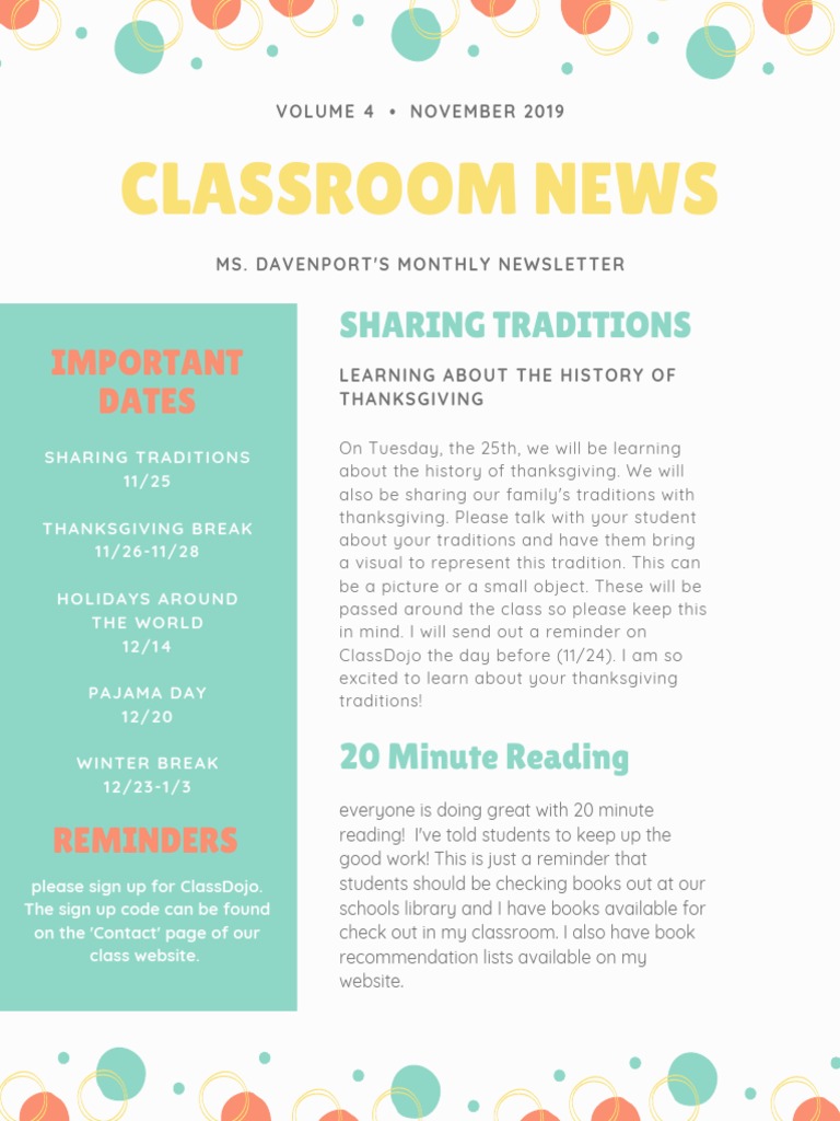 Black and White High School Classroom Newsletter | PDF
