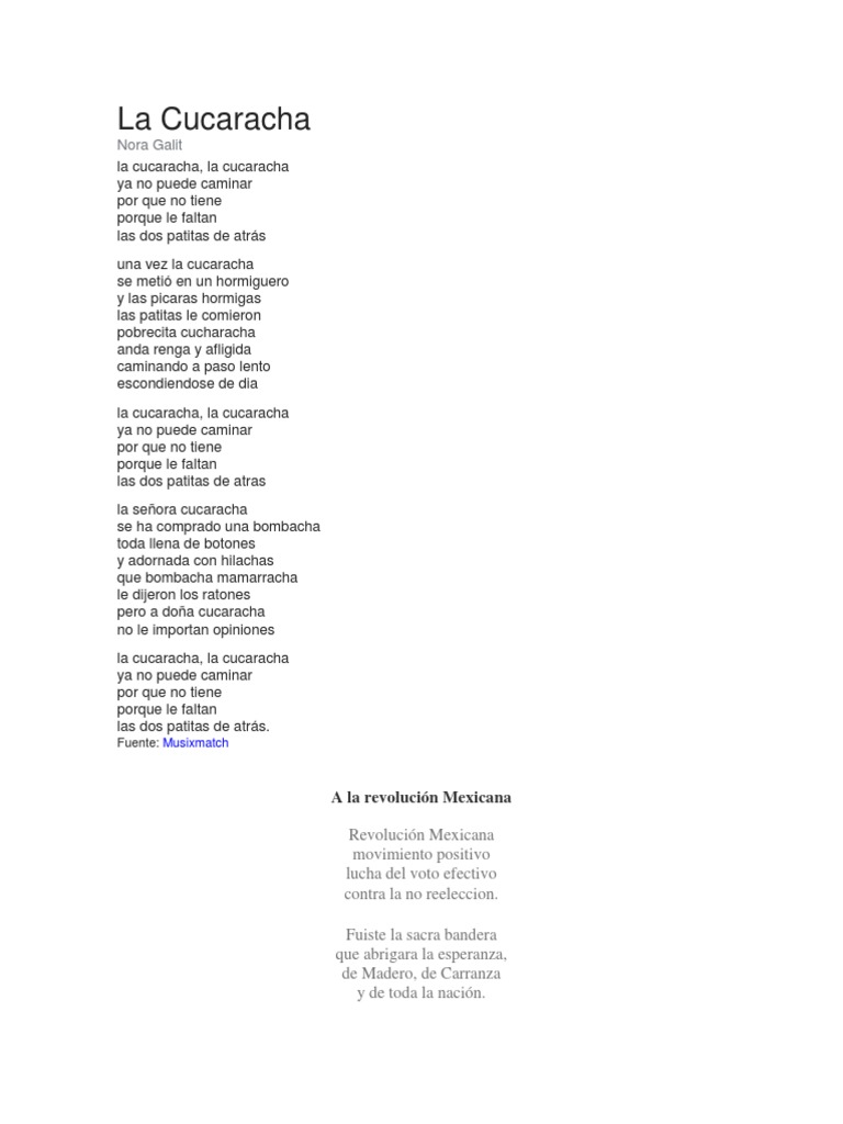 La Cucaracha: Canción Revolucionaria | PDF | revolución mejicana ...