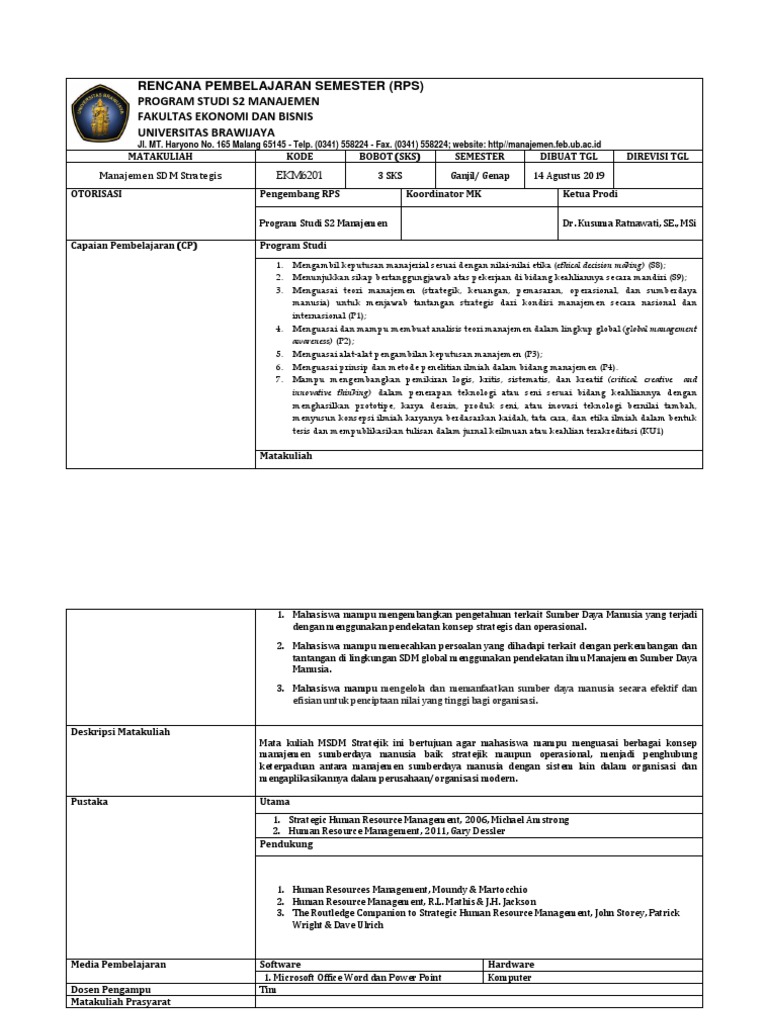 RPS MM Manajemen SDM Strategis | PDF