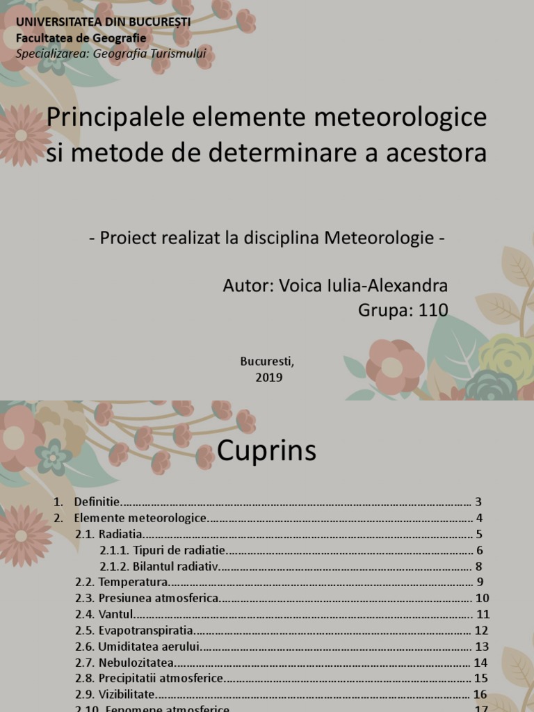 Principalele Elemente Meteorologice Si Metode de Obsevatie A Acestora | PDF