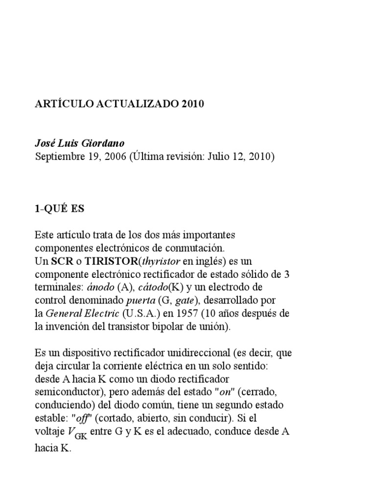 Funcionamiento de Triacs | PDF | Transistor de unión bipolar ...
