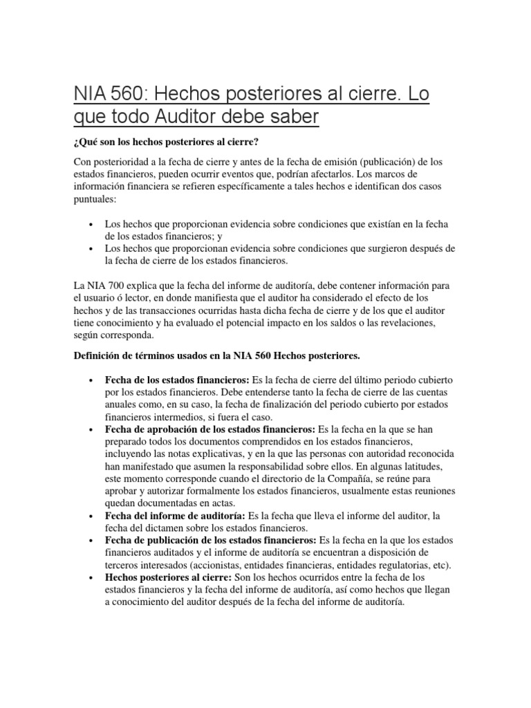Nia 560 | PDF | Contralor | Auditoría