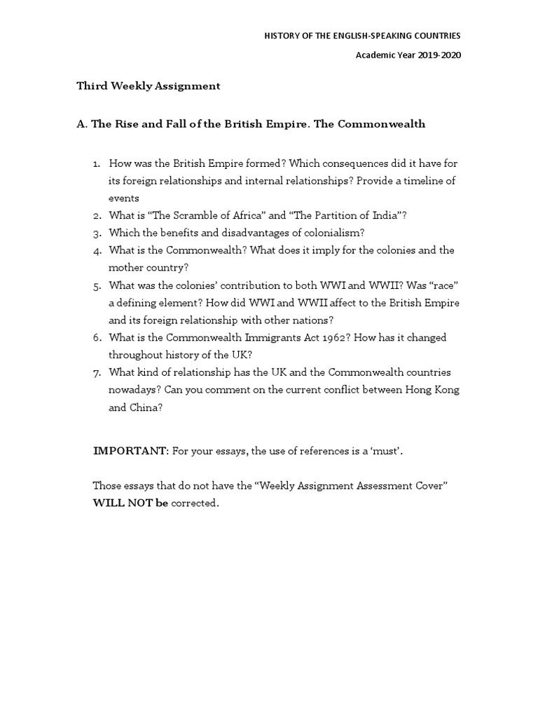 Third Weekly Assignment: History of The English-Speaking Countries ...