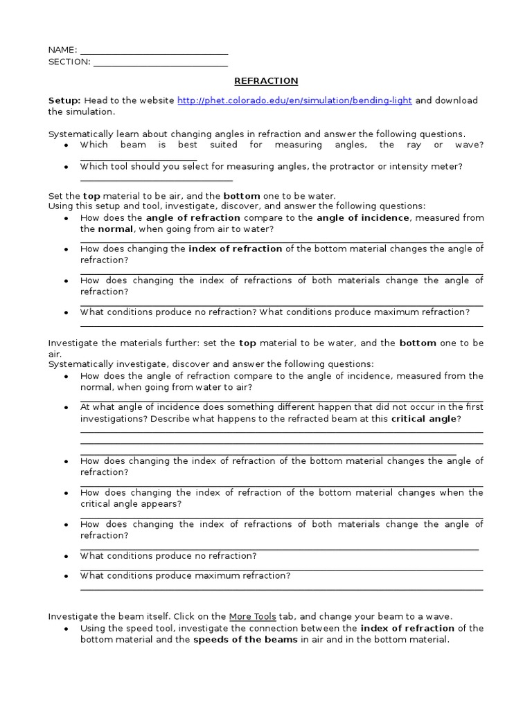 Refraction Simulation | PDF | Refraction | Refractive Index