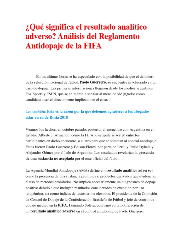 Qué Significa El Resultado Analítico Adverso | PDF | Dopaje en el ...
