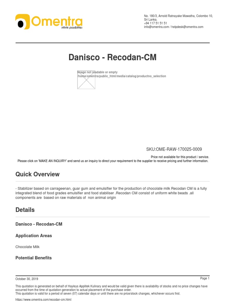 Danisco Recodan CM | PDF | Mercury (Element) | Carbohydrates