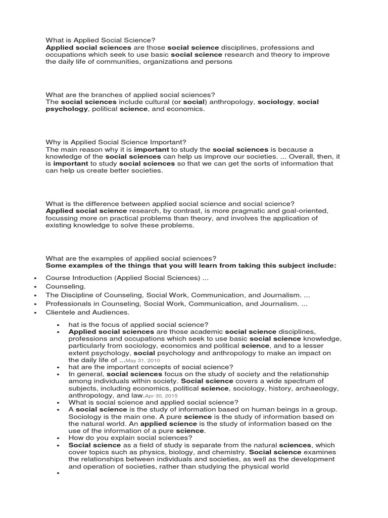What Is Applied Social Science | PDF | Social Science | Discipline ...