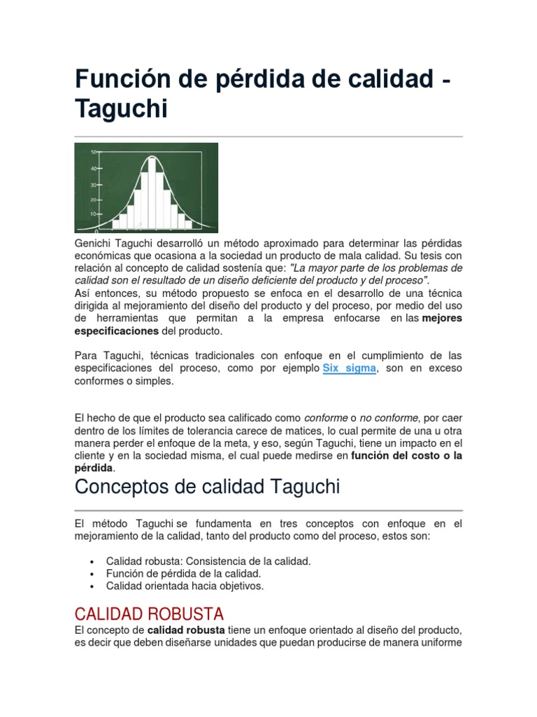 Función de Pérdida de Calidad Taguchi | PDF | Función de pérdida ...