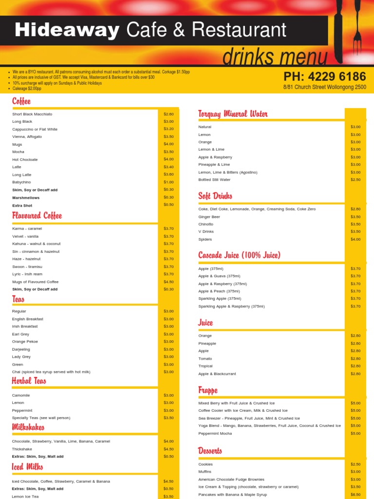 Hideaway Cafe Menu-Lunch | PDF | Milkshake | Salad