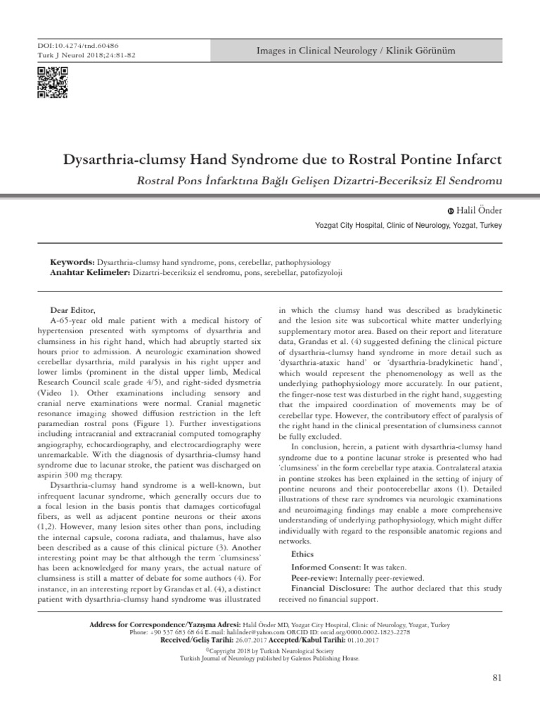 Clumsy Hand Syndrome | PDF | Cerebellum | Neurological Disorders