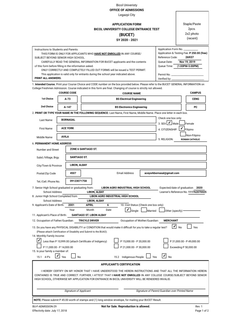 BUCET Application Form | PDF | Mail
