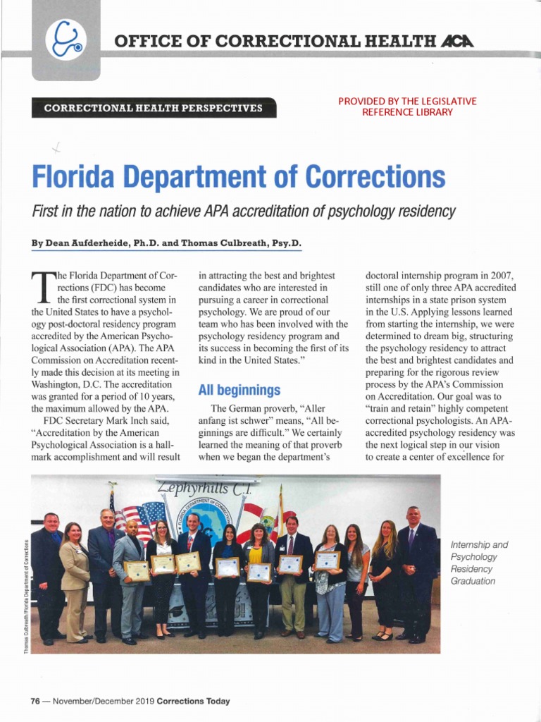 FL DOC, First in The Nation To Achieve APA Accreditation | PDF ...