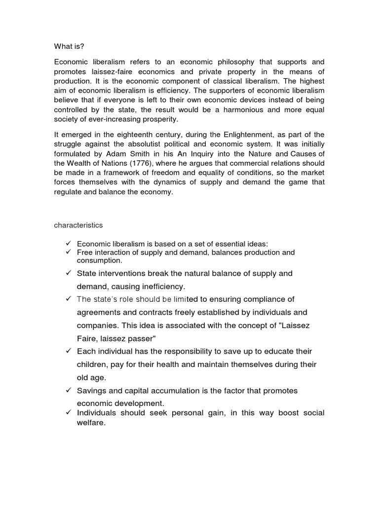 Economic Liberalism | PDF | Free Market | Market Economy