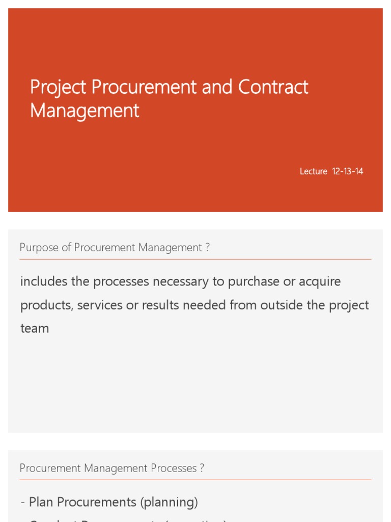 Project Procurement and Contract Management: Lecture 12-13-14 | PDF ...