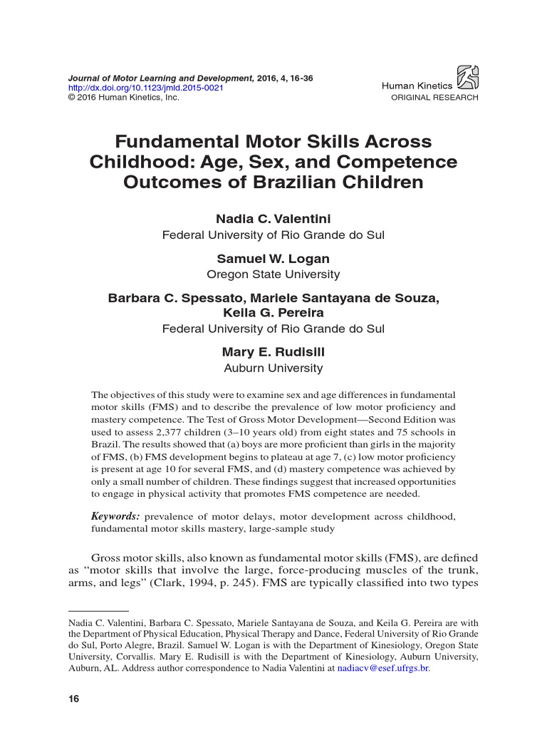 Fundamental Motor Skills Across Childhood: Age, Sex, and Competence ...