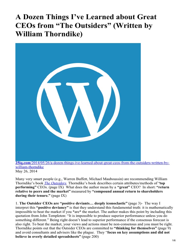 A Dozen Things Ive Learned About Great CEOs From The Outsiders Written ...