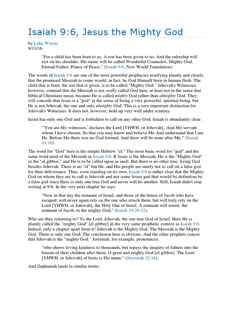 Jesus as Mighty God in Isaiah 9:6 | PDF | Jehovah | Tetragrammaton