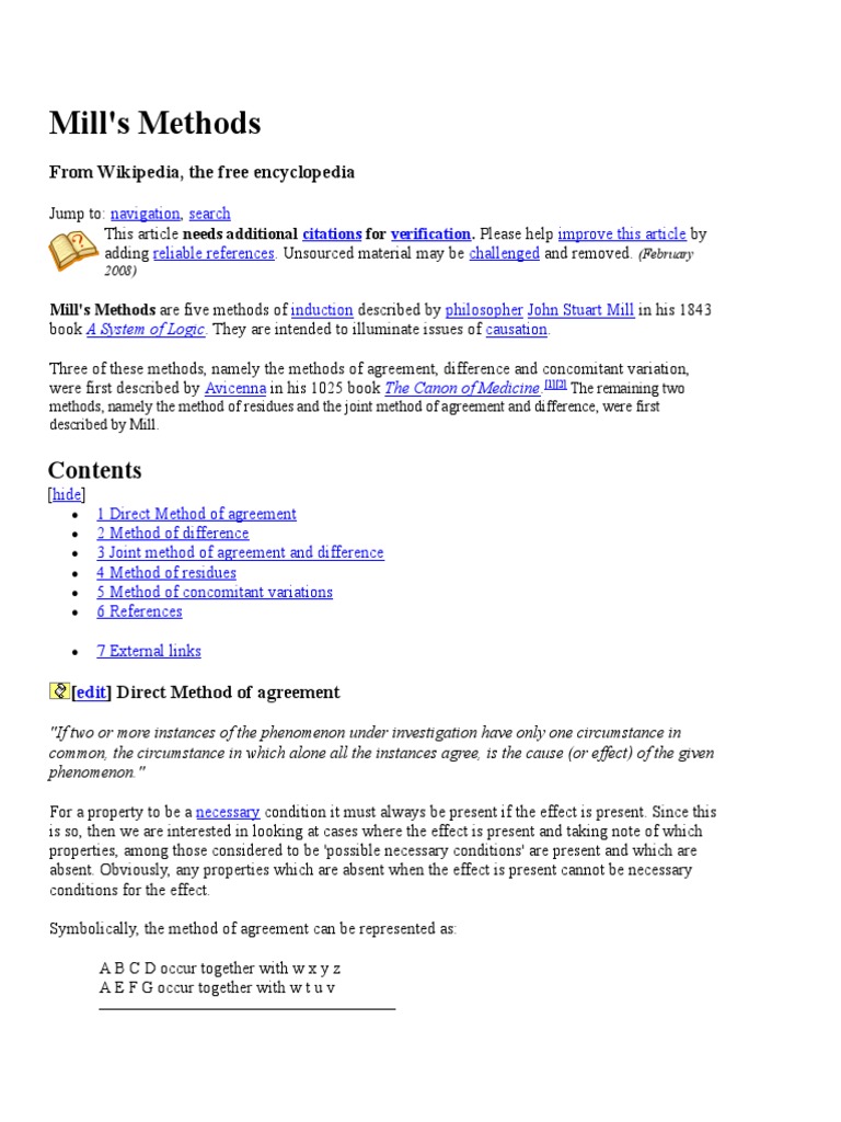 Mill's Methods: From Wikipedia, The Free Encyclopedia | PDF | Reasoning ...