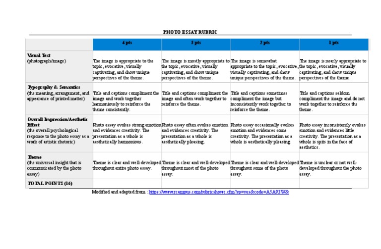 Photo Essay Rubric | PDF | Essays | Photograph