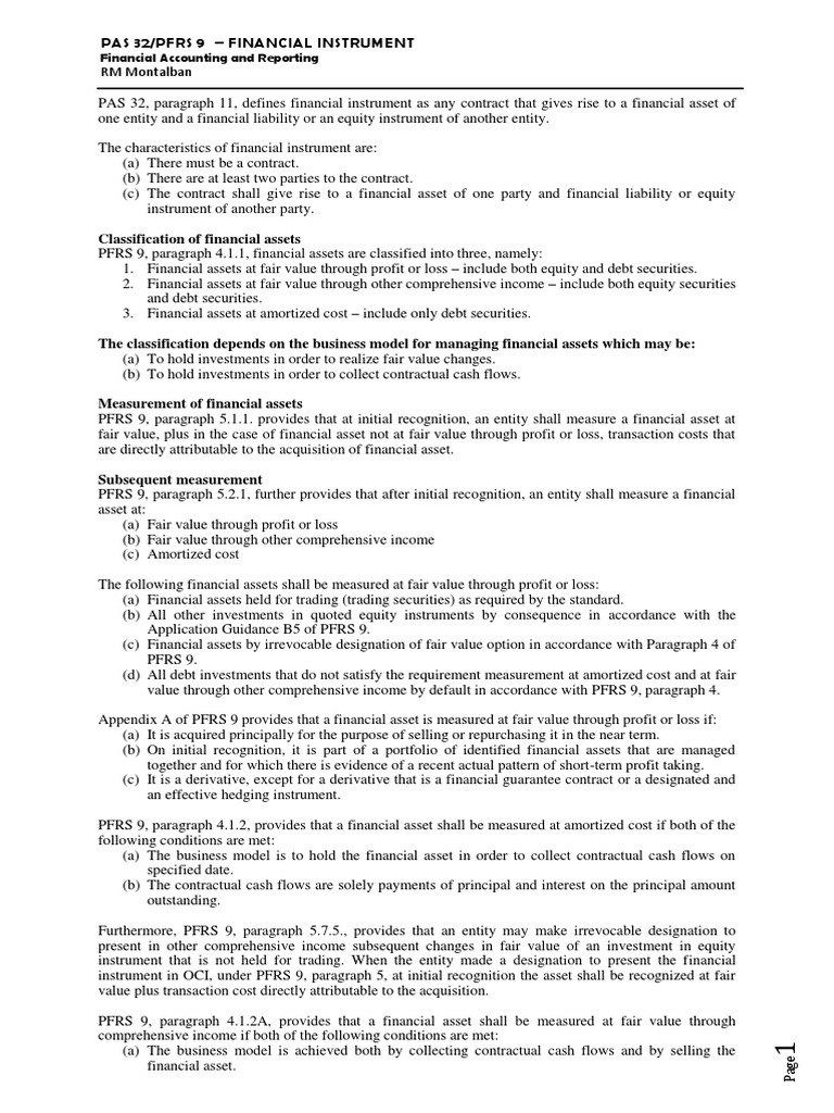 Pas 32/Pfrs 9 - Financial Instrument: Classification of Financial ...