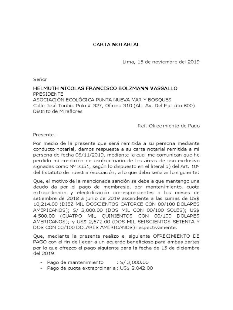 Carta Notarial - Ofrecimiento de Pago | Política | Gobierno