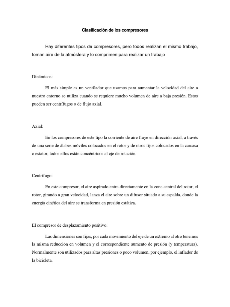 Clasificación de Los Compresores | PDF | Pistón | Tecnología energética