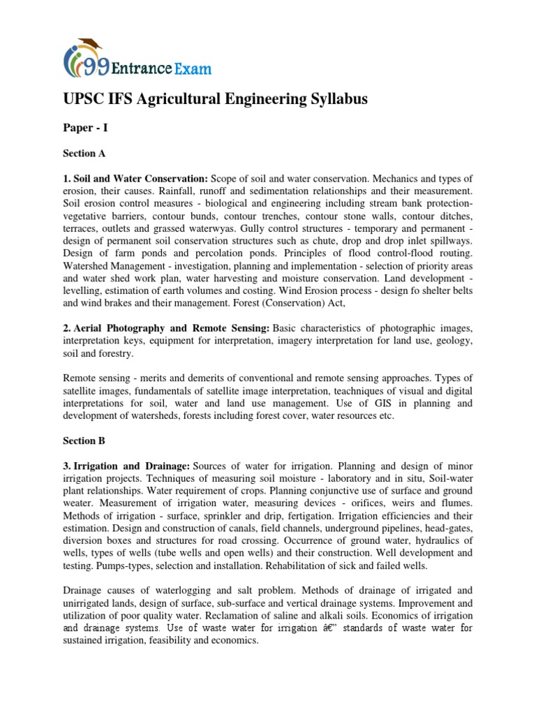 Upsc If S Agricultural Engineering Syl Lab Us | PDF | Irrigation | Soil