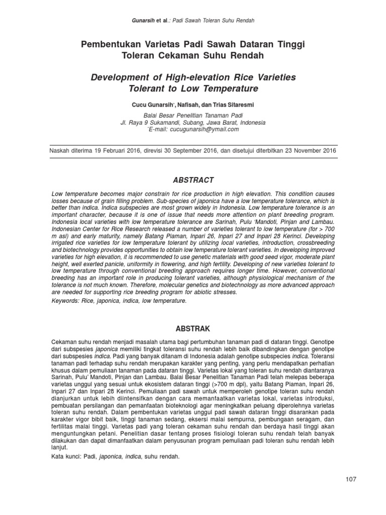 Development of High-Elevation Rice Varieties Tolerant To Low ...